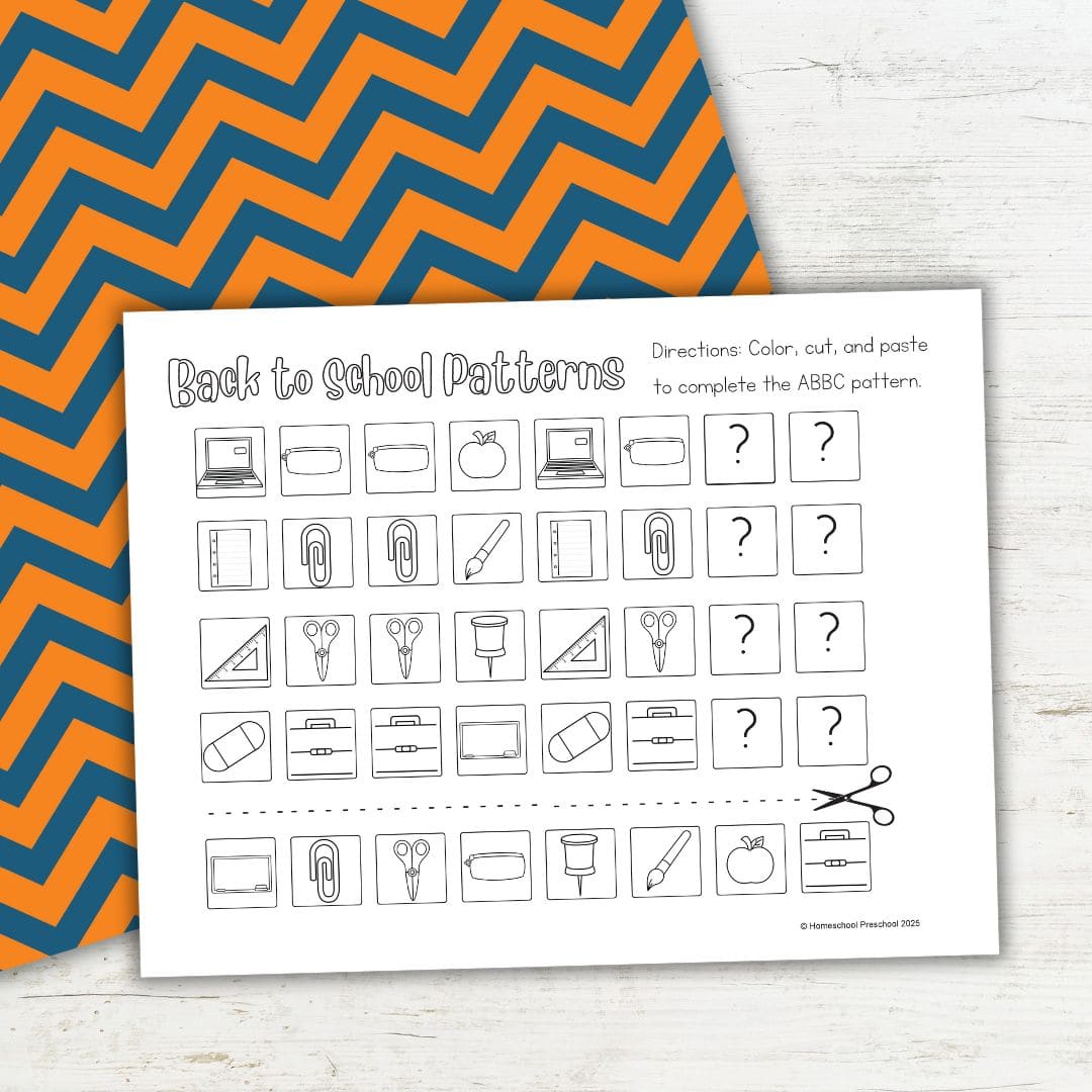 Free Back to School Pattern Worksheets for Preschool