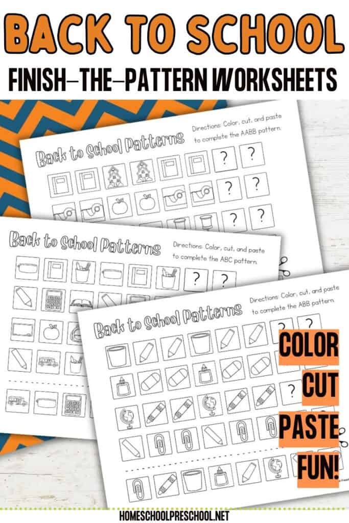 Free Back to School Pattern Worksheets for Preschool