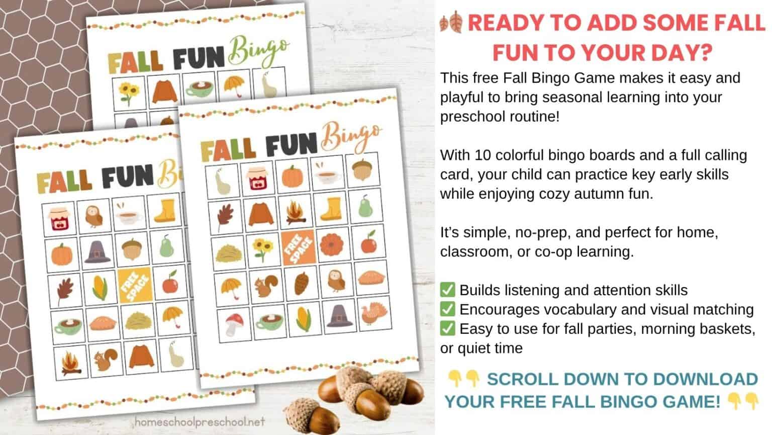 Free Fall Bingo Printable for Preschoolers | Fun Autumn Activity