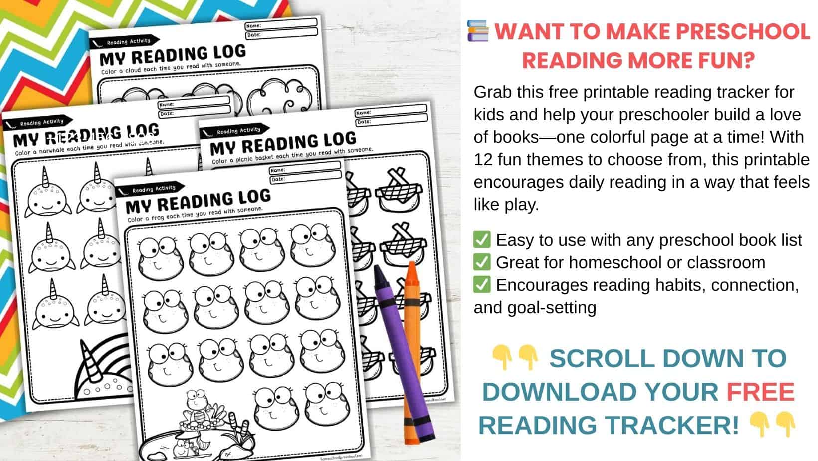 Free Printable Reading Tracker for Preschoolers | 12 Themes