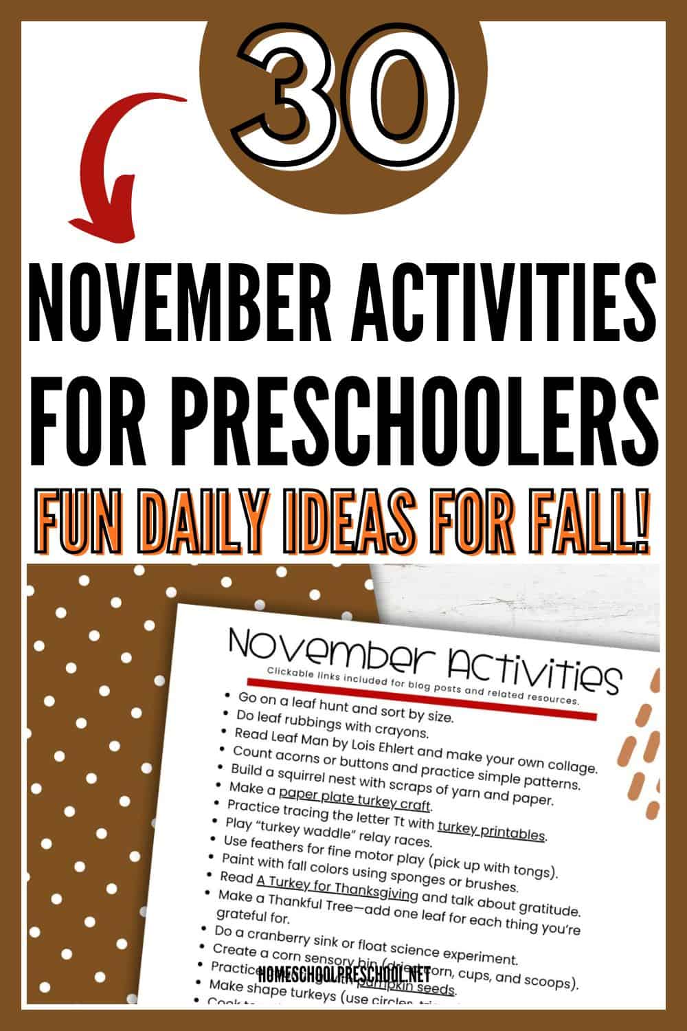 Free Printable Preschool Activity Calendar for November