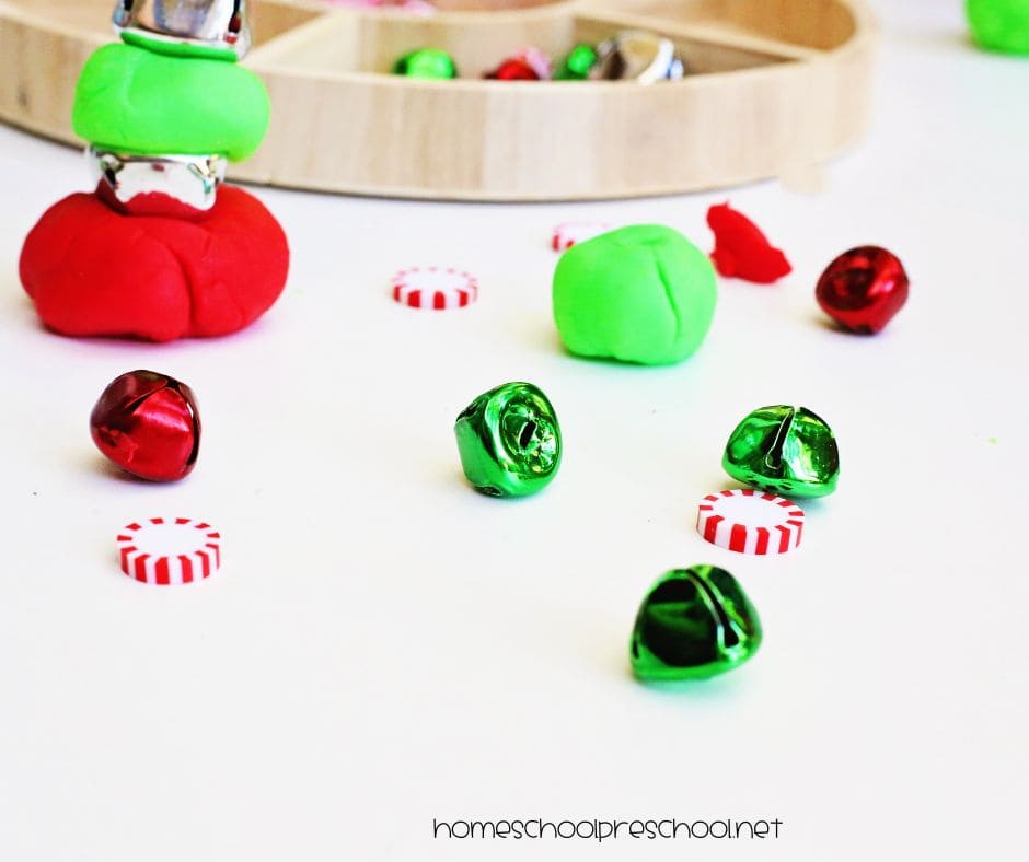 Jingle Bells Christmas Playdough Tray for Preschoolers