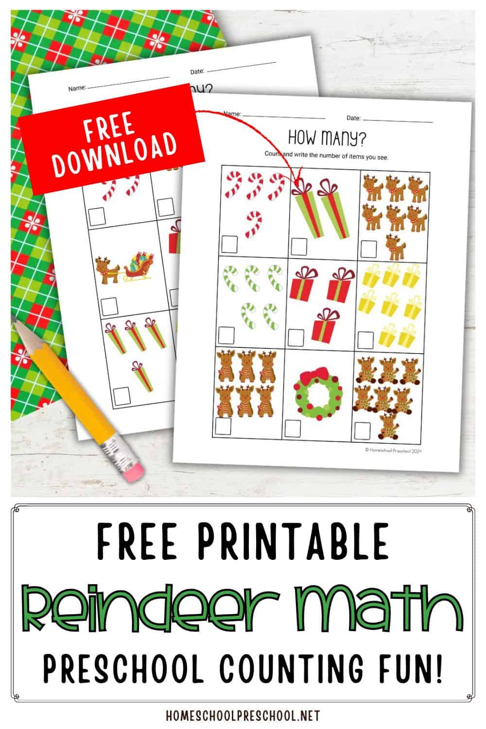 Reindeer Counting Worksheet for Preschoolers | Holiday Math Fun