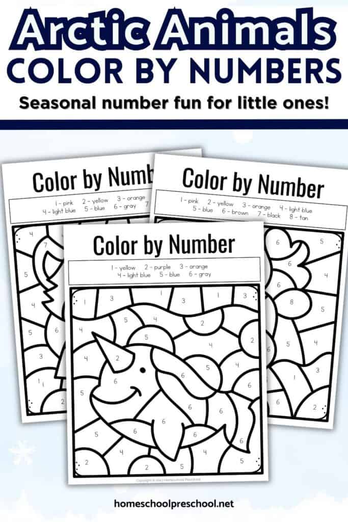 Free Printable Arctic Animals Color by Number Worksheets