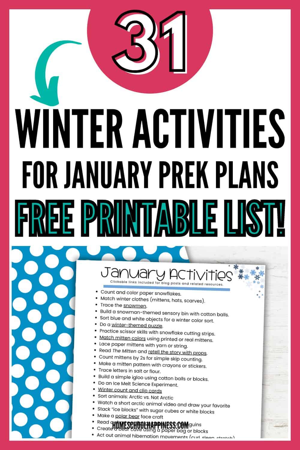 January Preschool Activity Calendar (Free Printable!)
