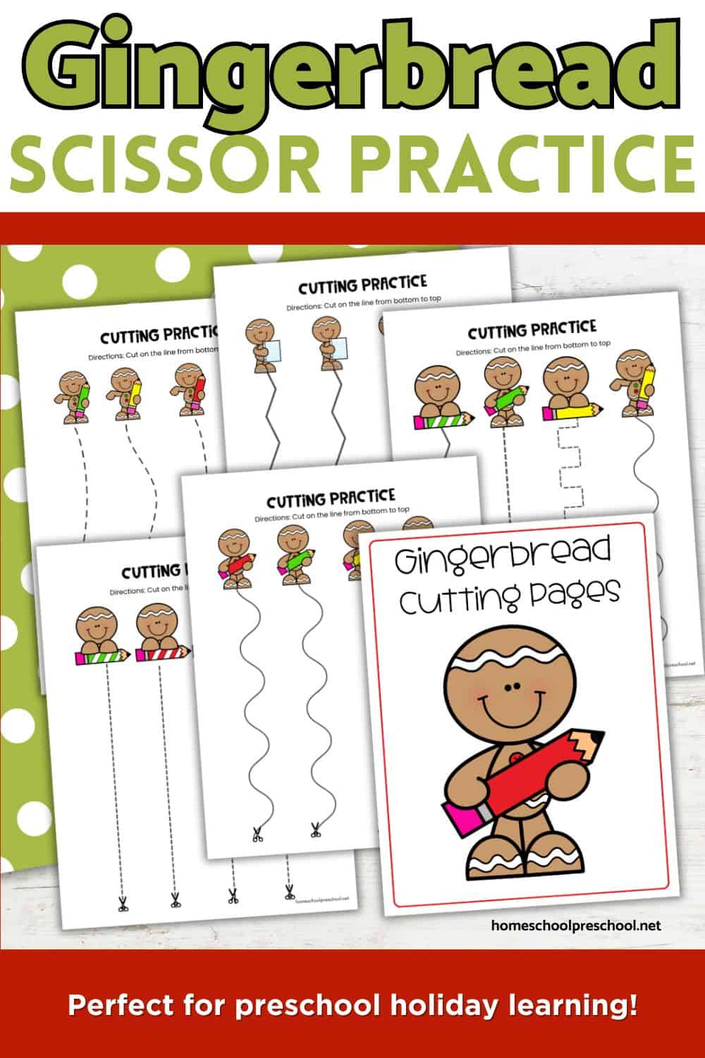 Gingerbread Cutting Pages for Preschool | Holiday Fine Motor