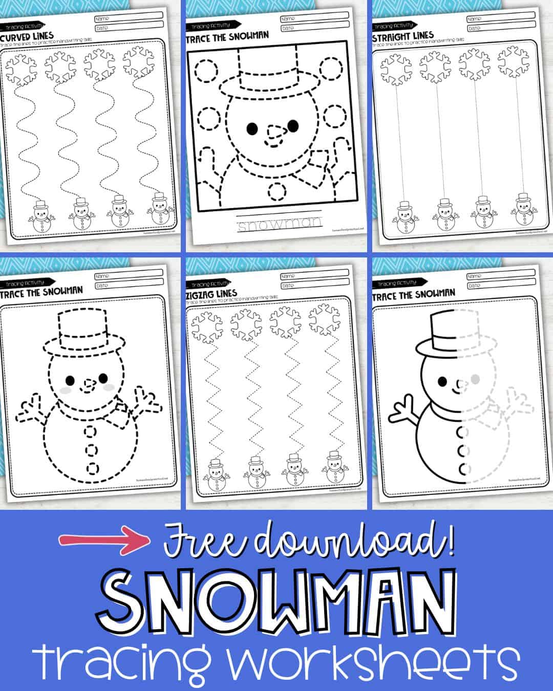 Snowman Tracing Pages for Preschool Winter Learning