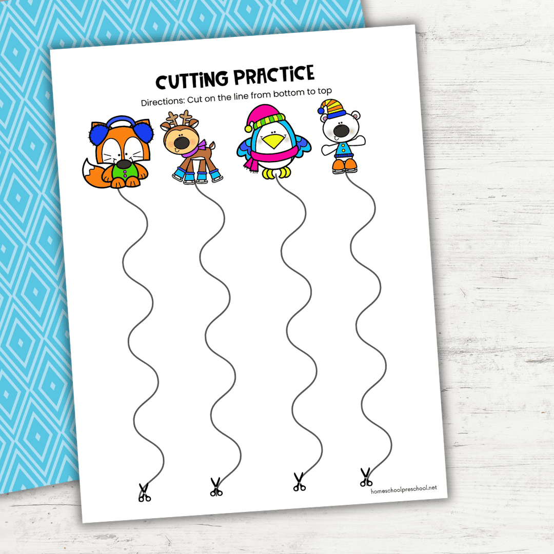 Winter Animals Cutting Practice for Preschool Fine Motor Skills