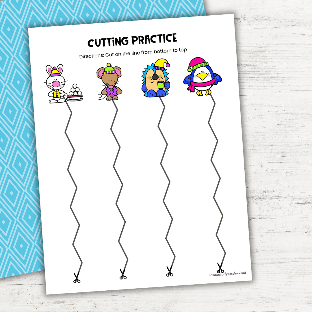 Winter Animals Cutting Practice for Preschool Fine Motor Skills