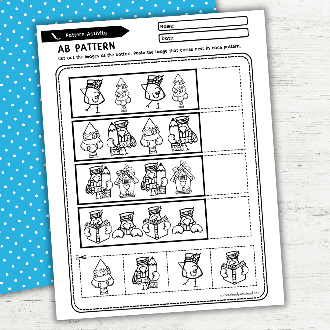 Winter Birds Pattern Pages: Free Printable Preschool Worksheets