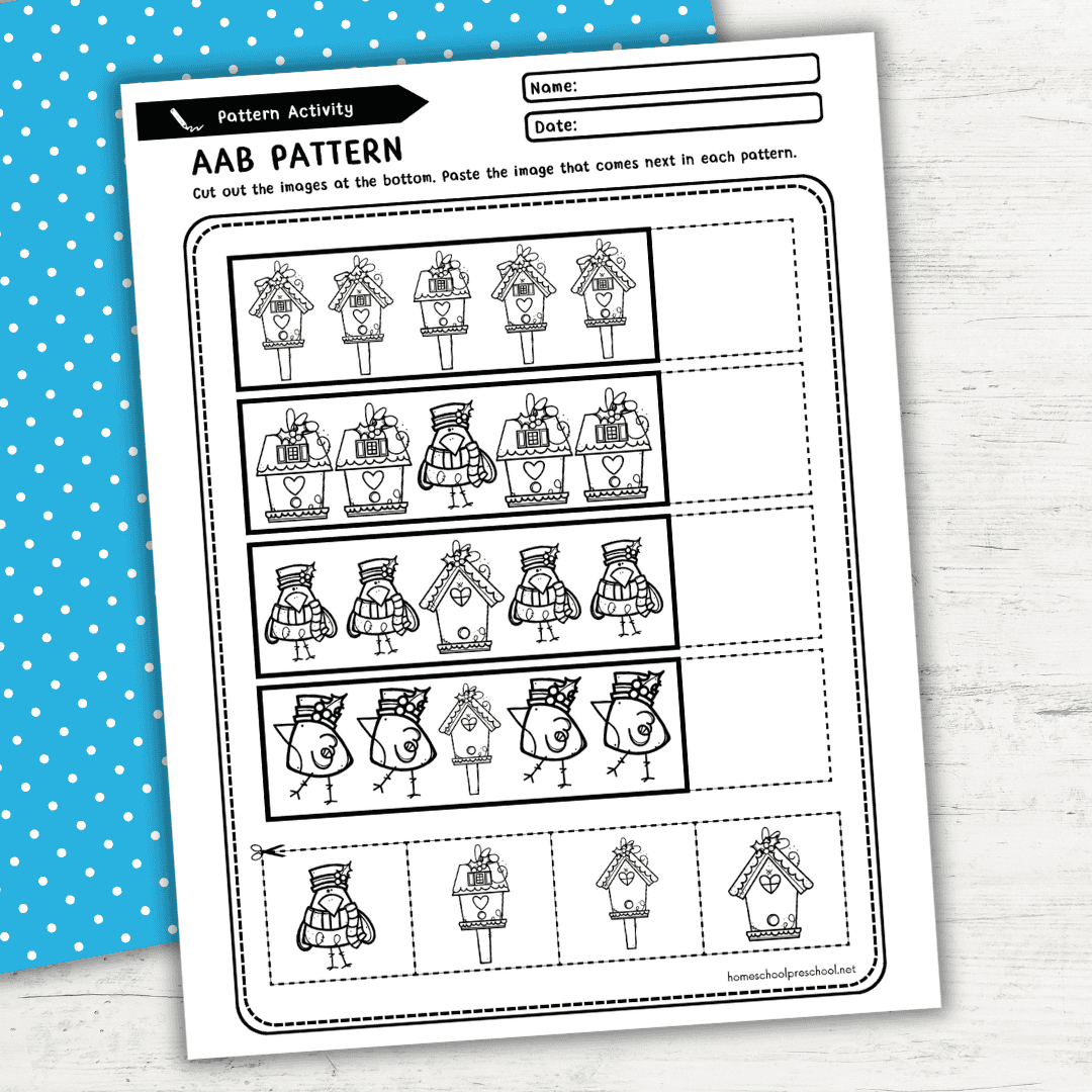 Winter Birds Pattern Pages: Free Printable Preschool Worksheets