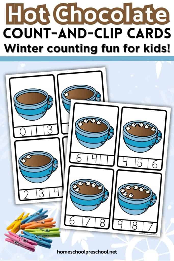Hot Chocolate Preschool Counting Activity: Free Count Clip Cards