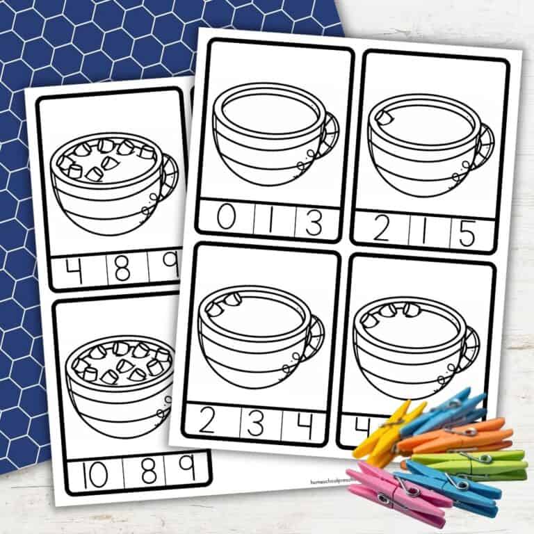 Hot Chocolate Preschool Counting Activity: Free Count Clip Cards