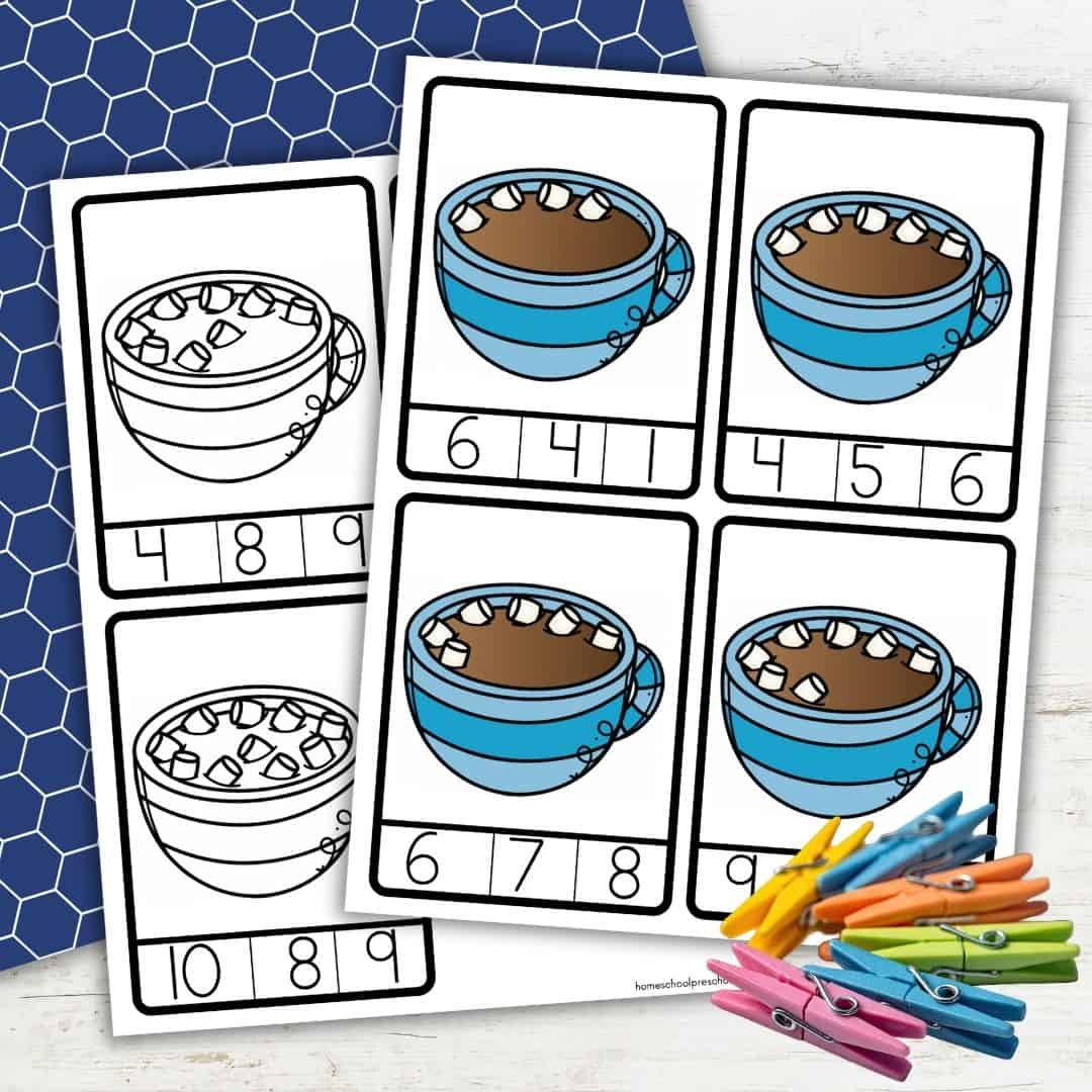 Hot Chocolate Preschool Counting Activity: Free Count Clip Cards