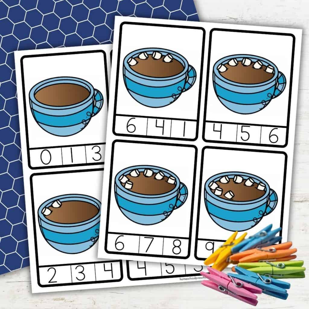 Hot Chocolate Preschool Counting Activity: Free Count Clip Cards