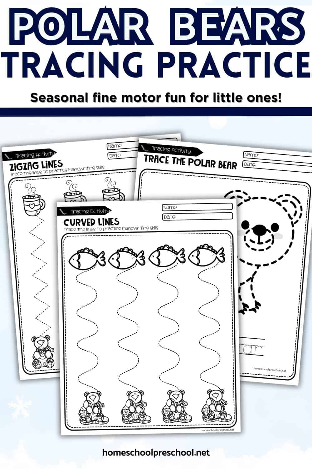 Polar Bear Tracing Pages for Preschool (Free Printable)