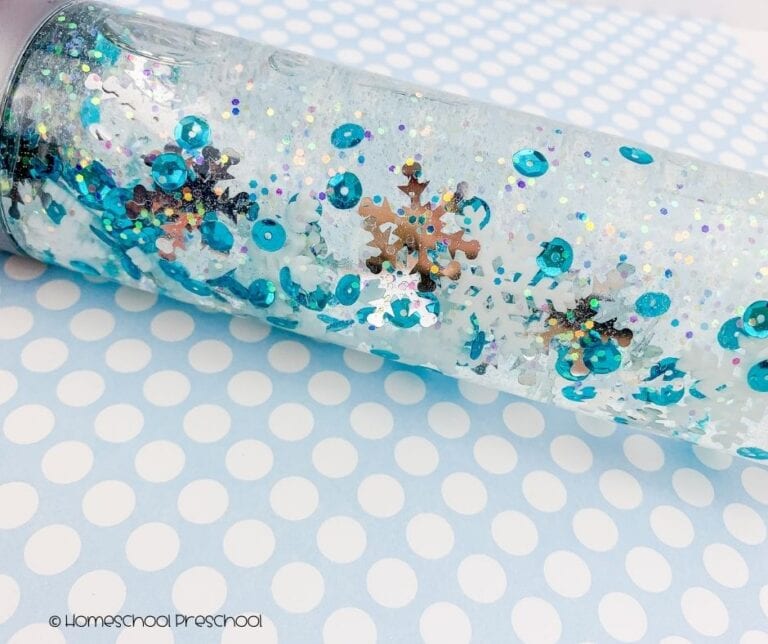 Winter Snowflake Sensory Bottle (Easy Preschool Activity)