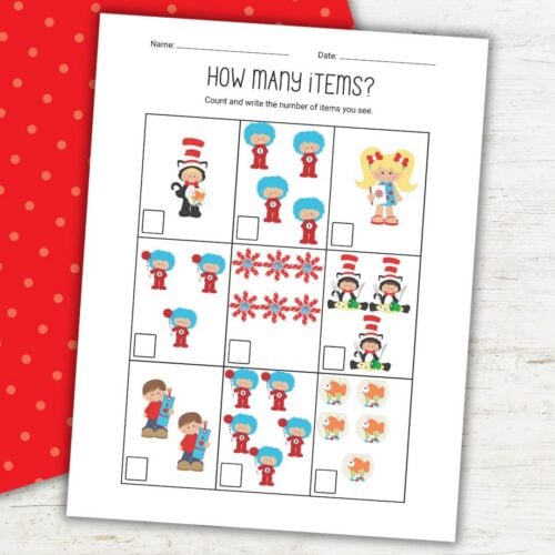 Dr Seuss Counting Worksheets for Preschool