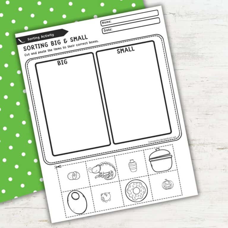 Big and Small Sorting Worksheets for Preschool