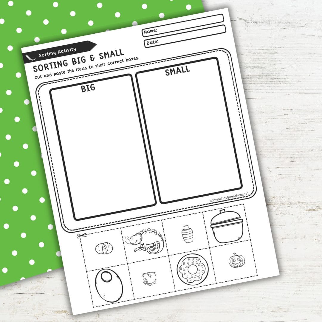 Big and Small Sorting Worksheets for Preschool