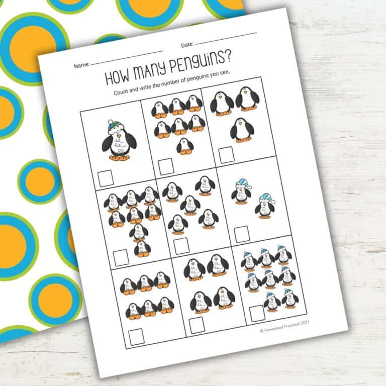 Penguin Counting Worksheets for Preschoolers