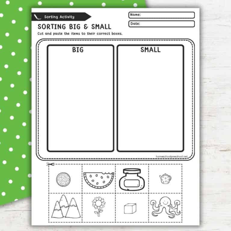 Big and Small Sorting Worksheets for Preschool