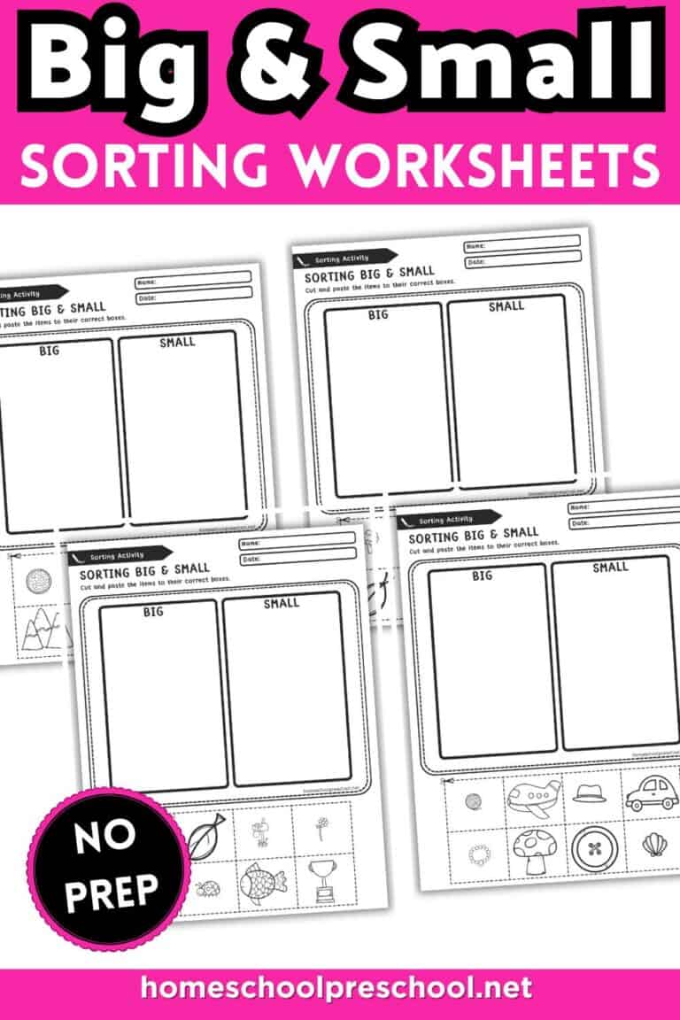 Big and Small Sorting Worksheets for Preschool