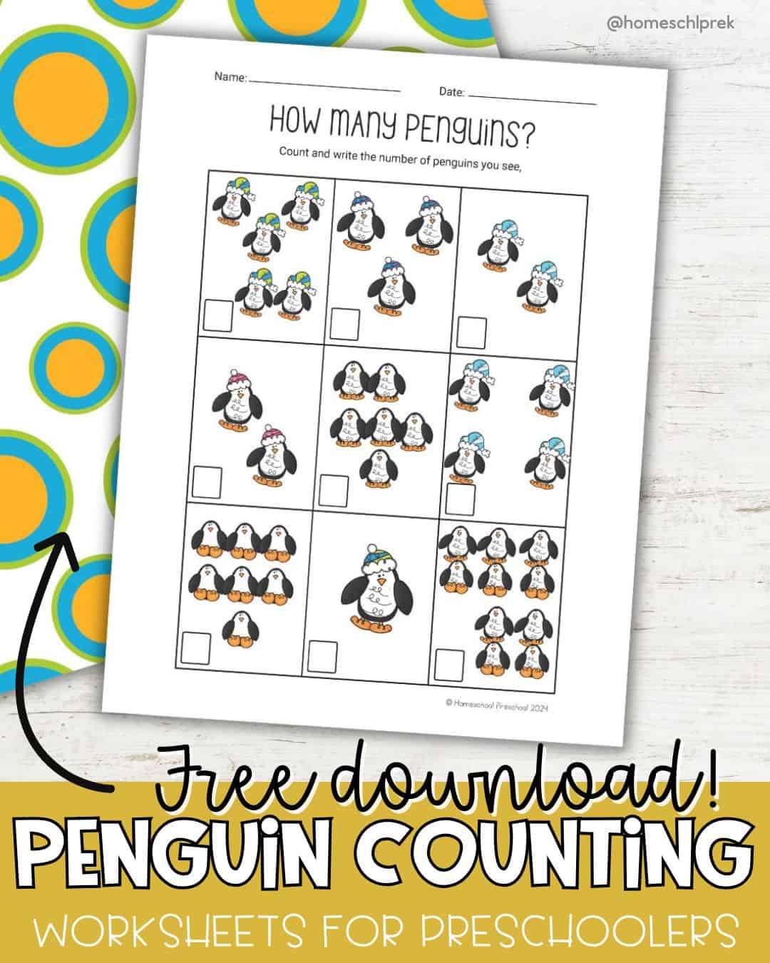 Penguin Counting Worksheets for Preschoolers