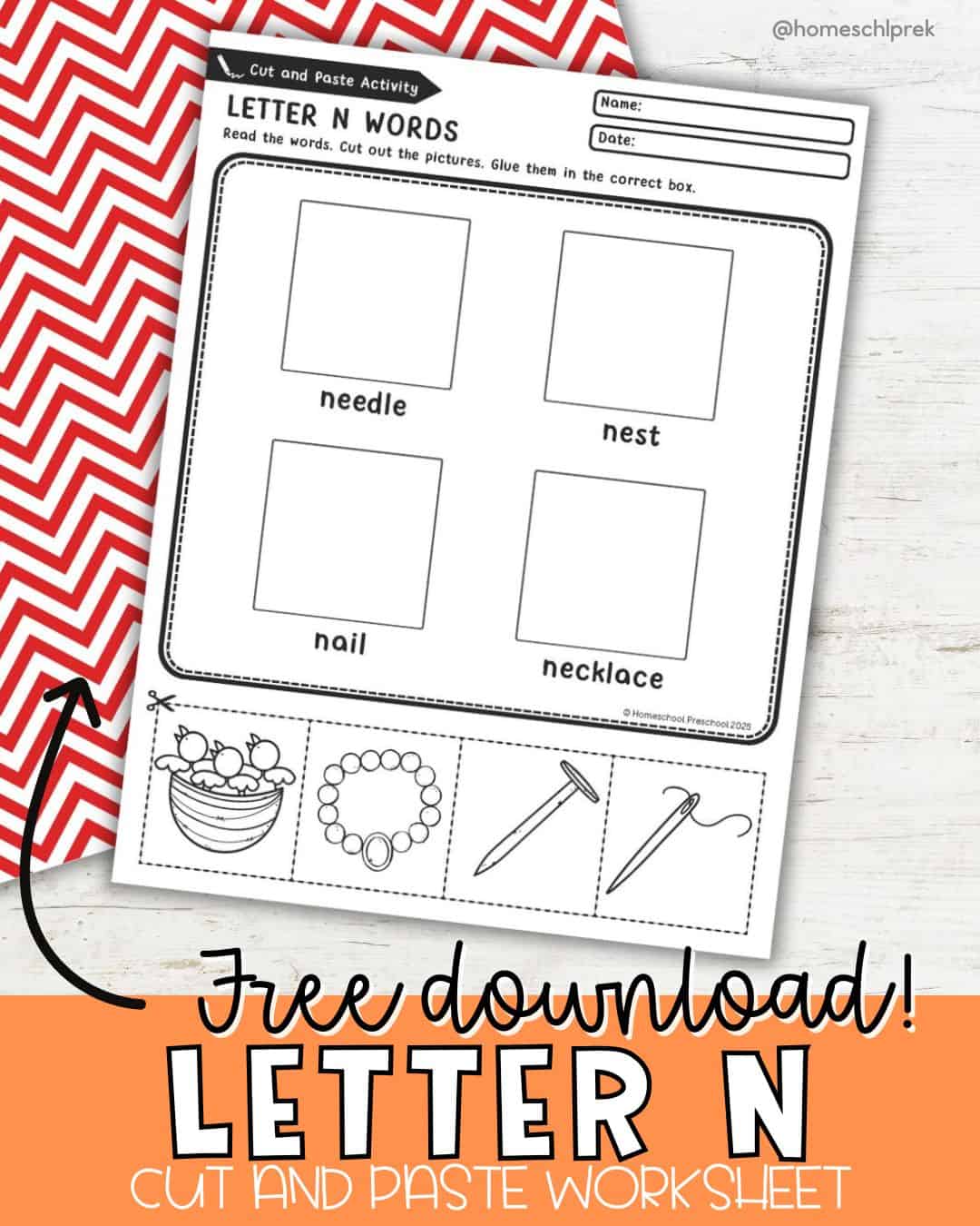 Letter N Cut and Paste Worksheets for Preschool