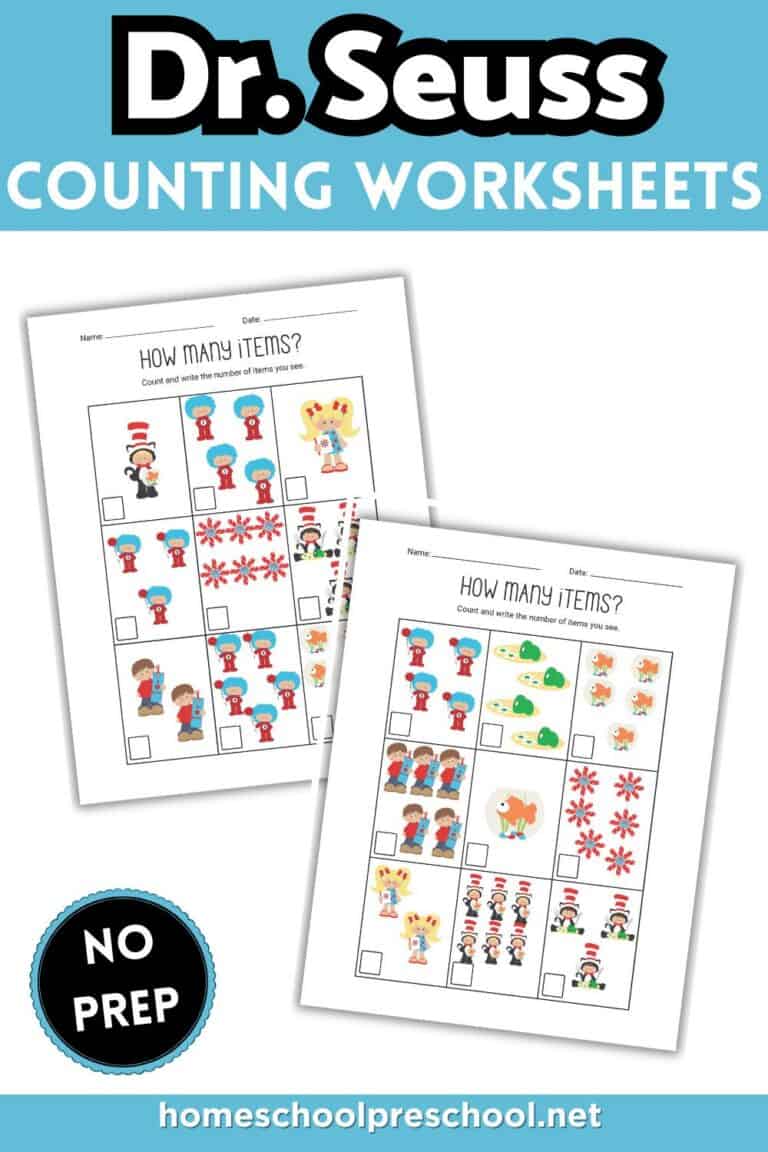 Dr Seuss Counting Worksheets for Preschool