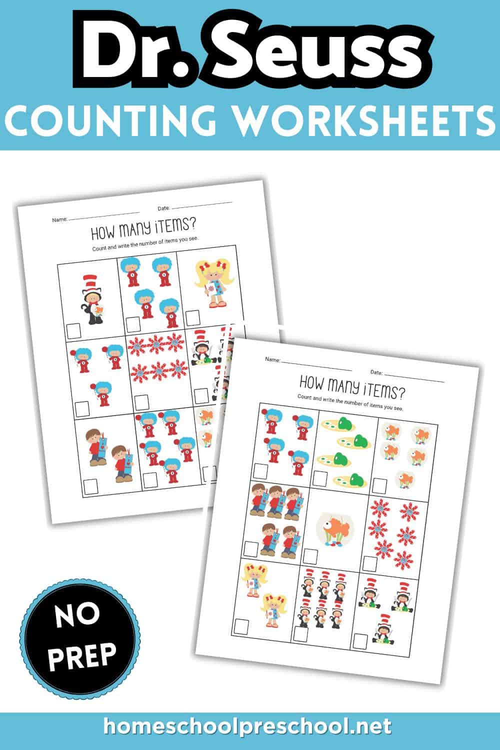 Dr Seuss Counting Worksheets for Preschool