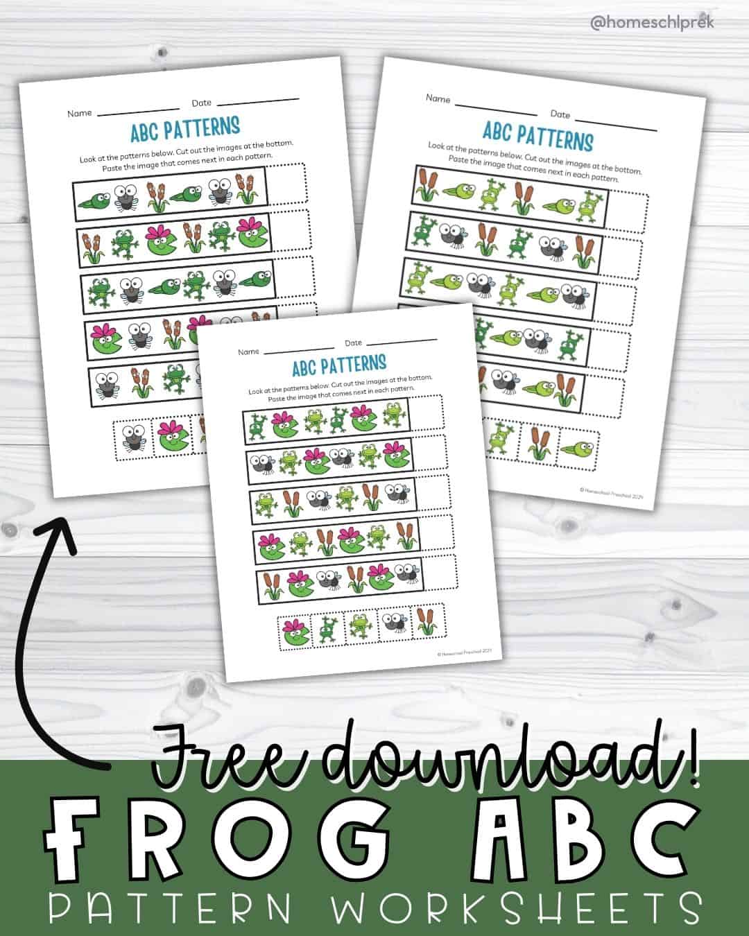 Free Frog ABC Patterns Worksheets for Preschool & Kindergarten
