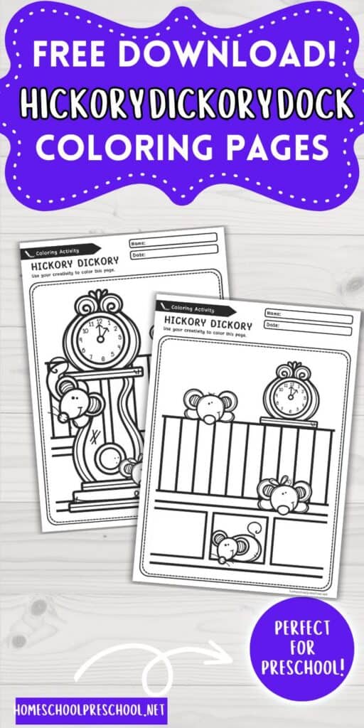 Hickory Dickory Dock Coloring Pages for Preschool