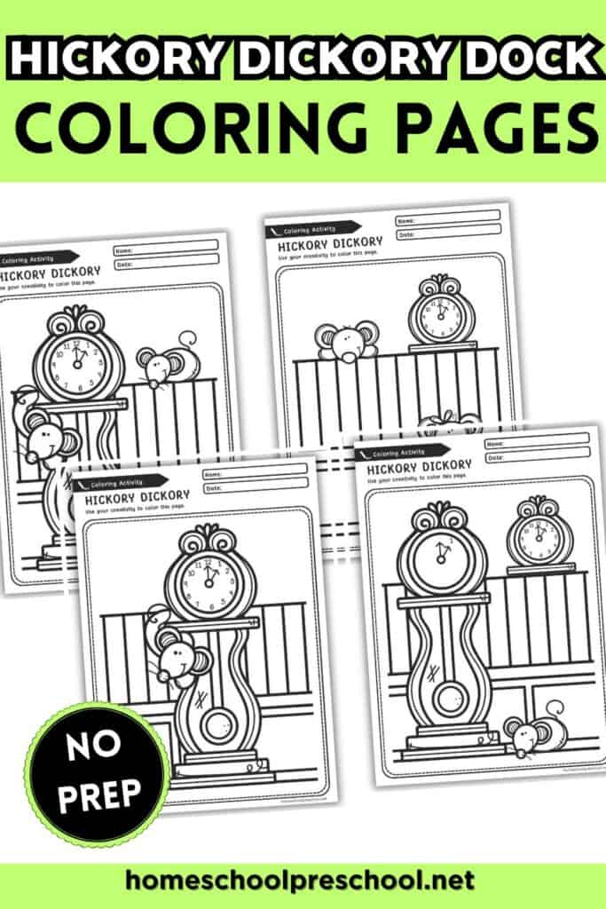 Hickory Dickory Dock Coloring Pages for Preschool