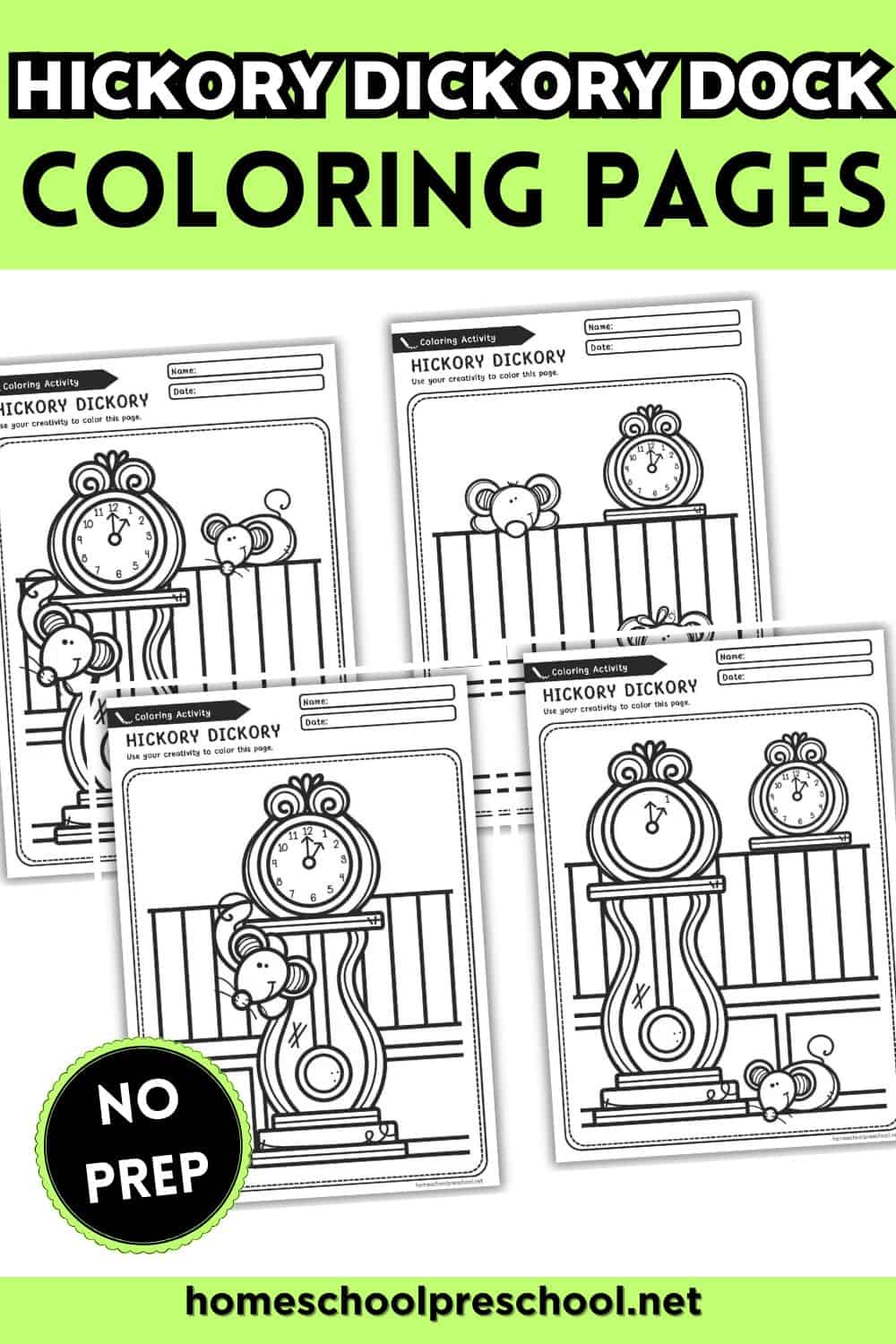 Hickory Dickory Dock Coloring Pages for Preschool