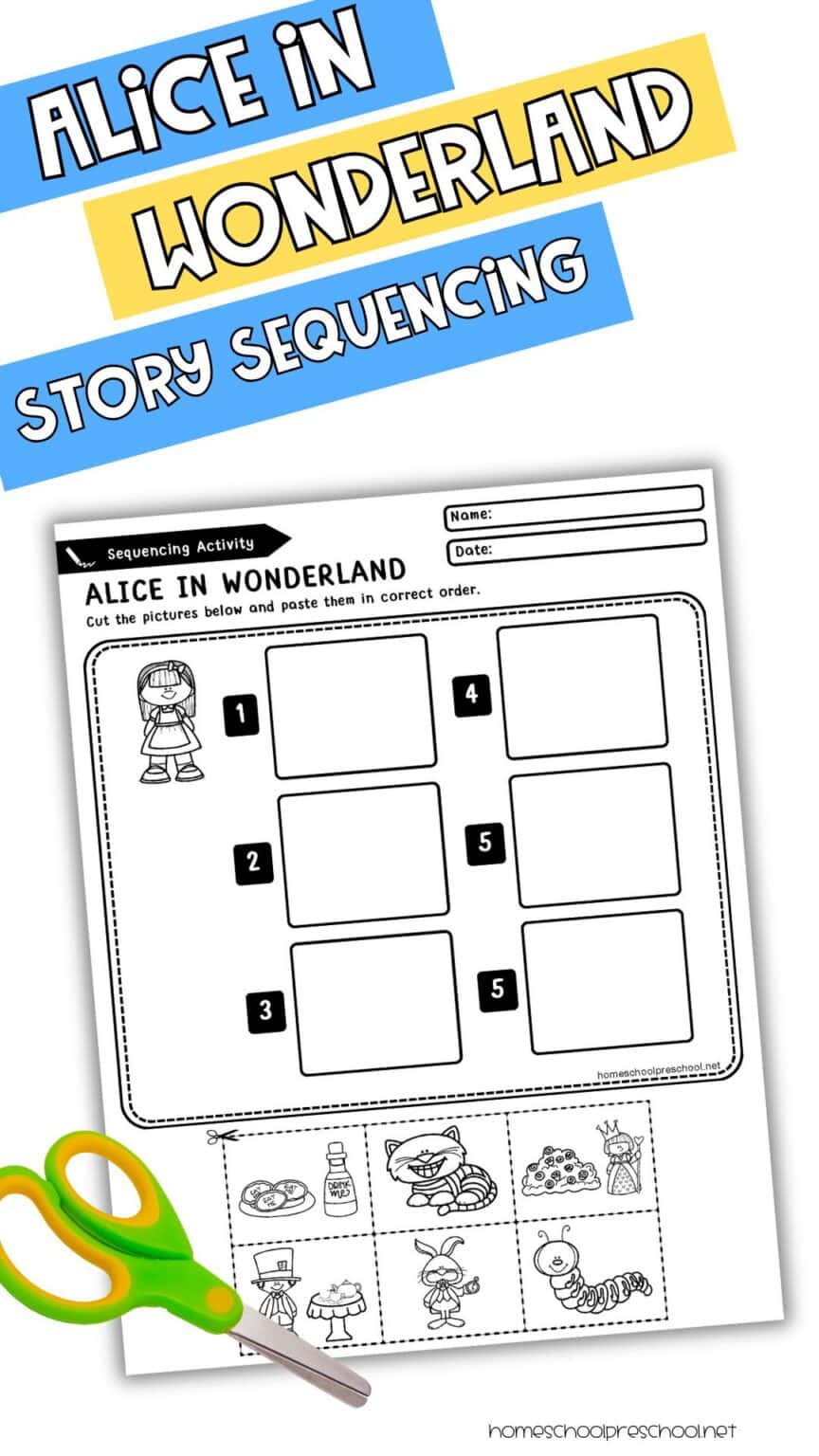 Alice in Wonderland Story Sequencing Worksheet for Preschool