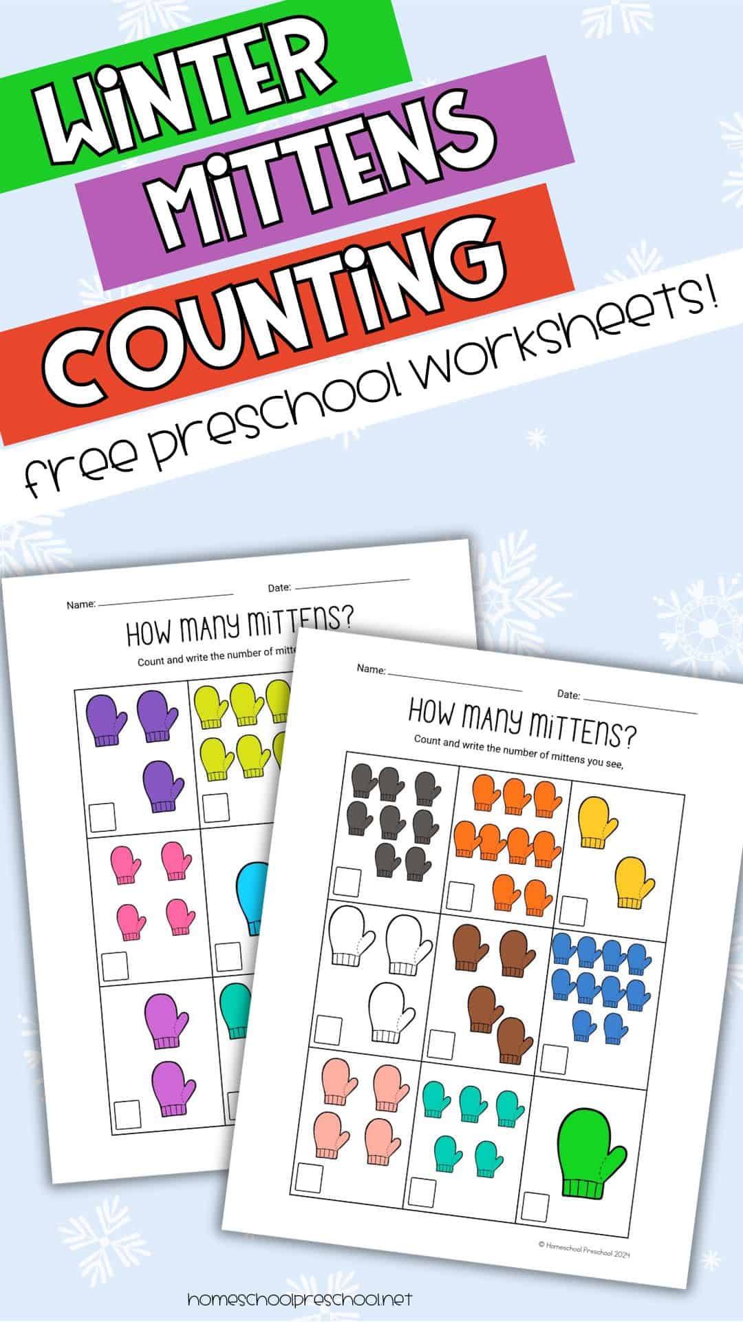 Mitten Counting Worksheets for Preschool
