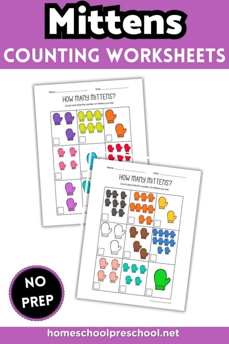 Mitten Counting Worksheets for Preschool