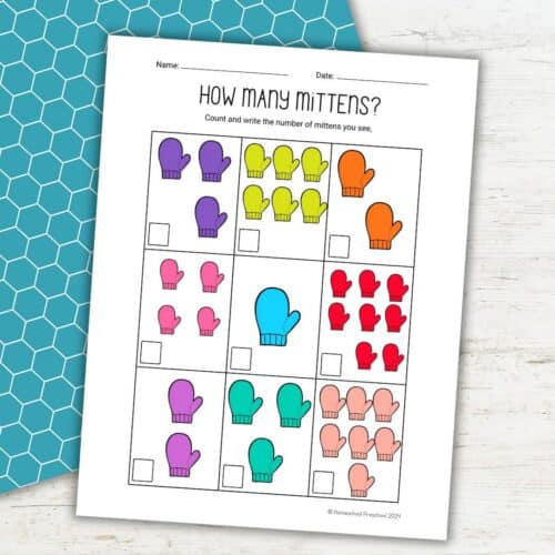 Mitten Counting Worksheets for Preschool