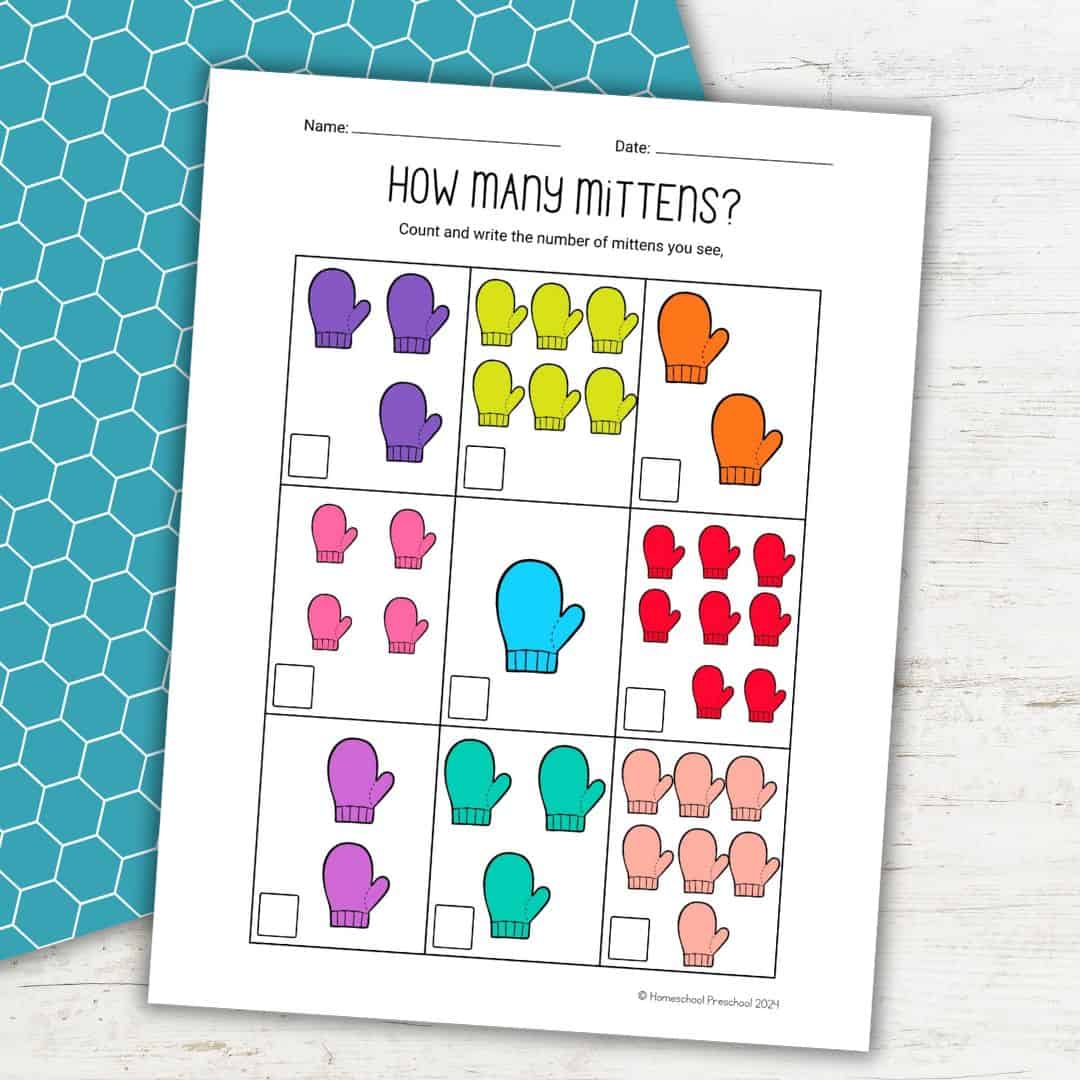 Mitten Counting Worksheets for Preschool