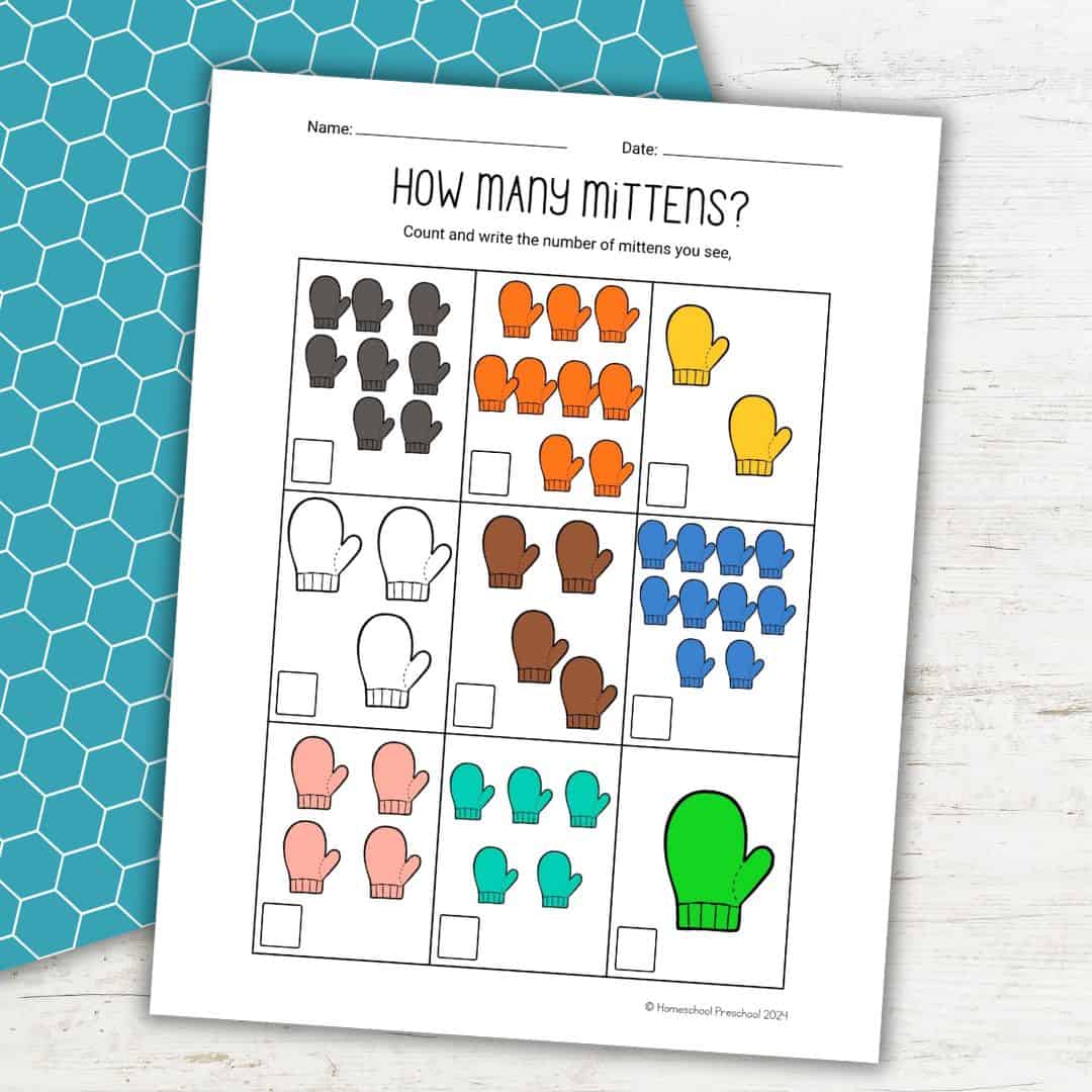 Mitten Counting Worksheets for Preschool