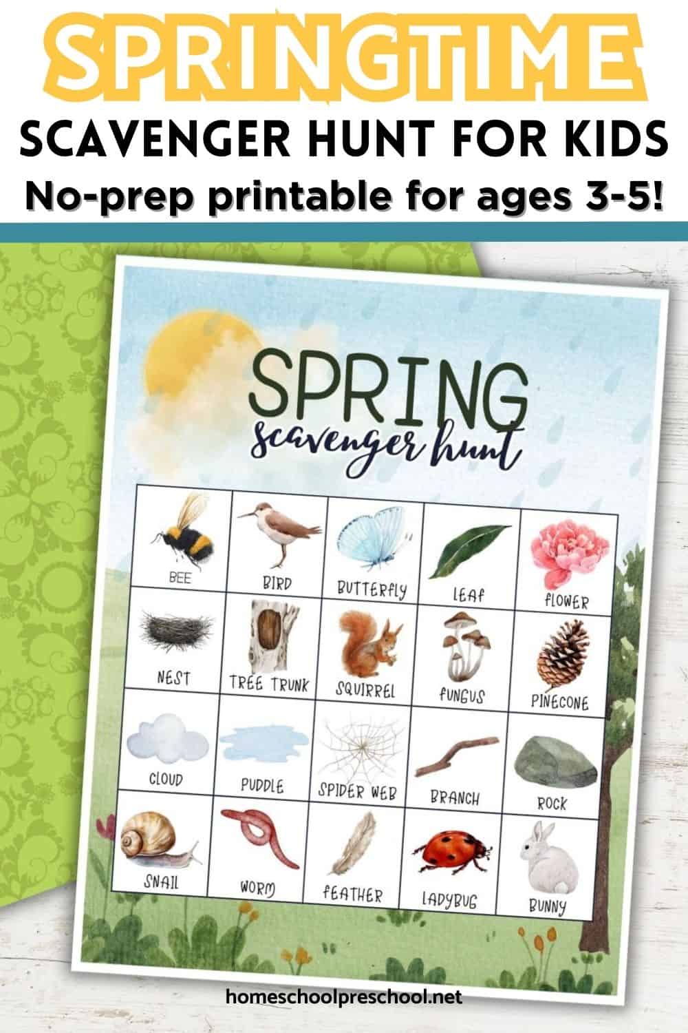 Free Printable Spring Scavenger Hunt for Preschoolers