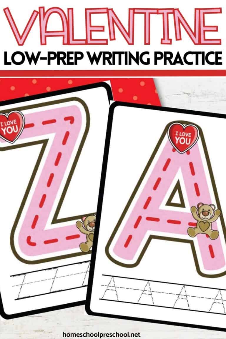 Valentine Letter Tracing Cards for Preschoolers
