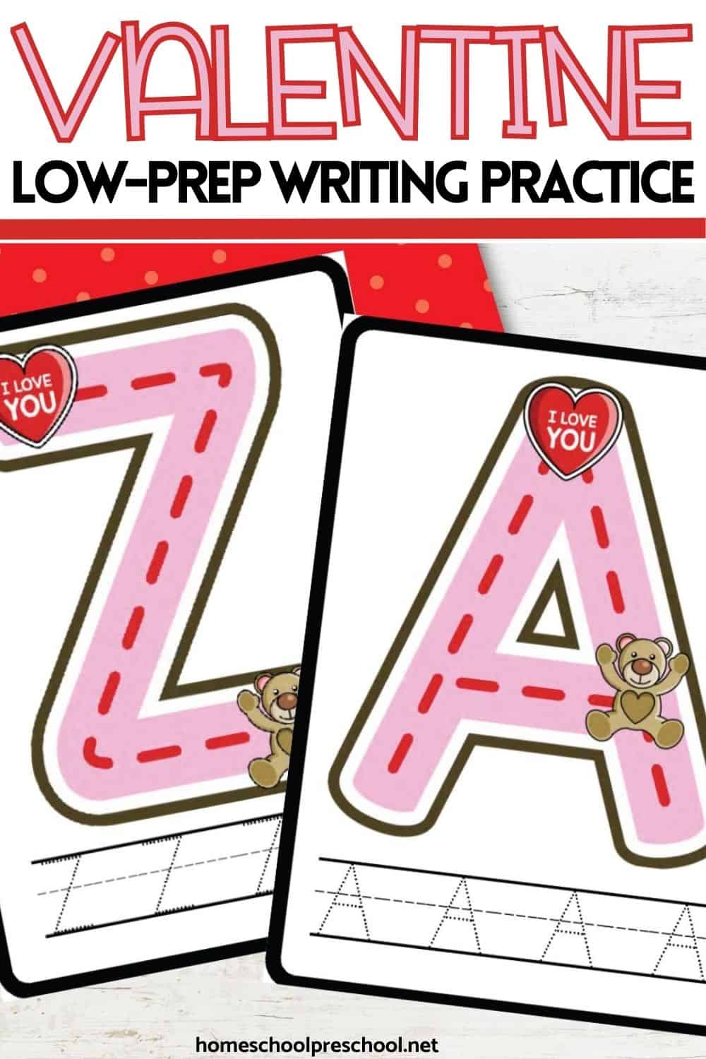 Valentine Letter Tracing Cards for Preschoolers