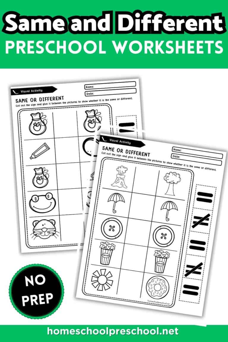 Same and Different Preschool Worksheets