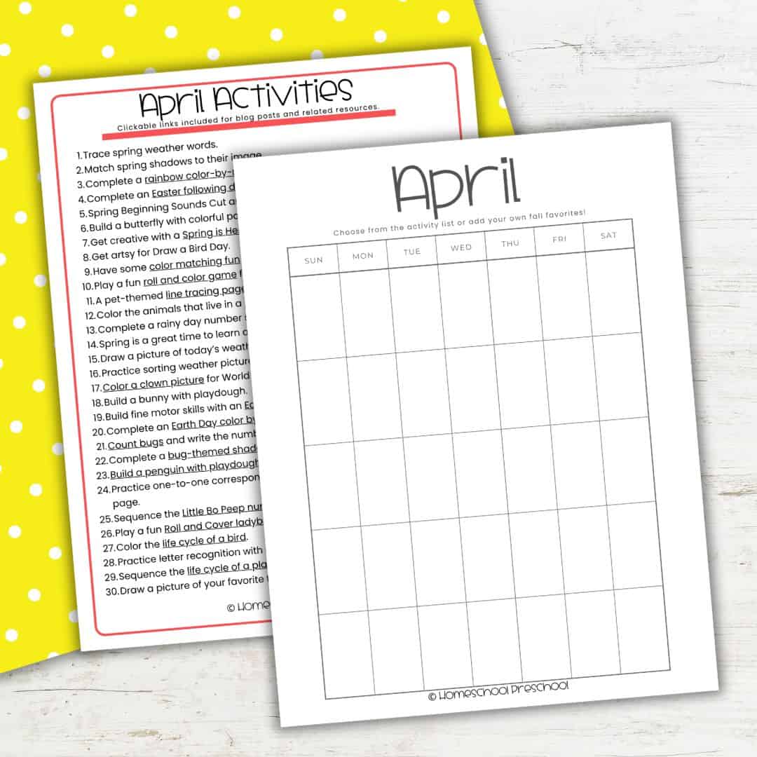 April Preschool Calendar Ideas (30 Simple Daily Activities for Kids)