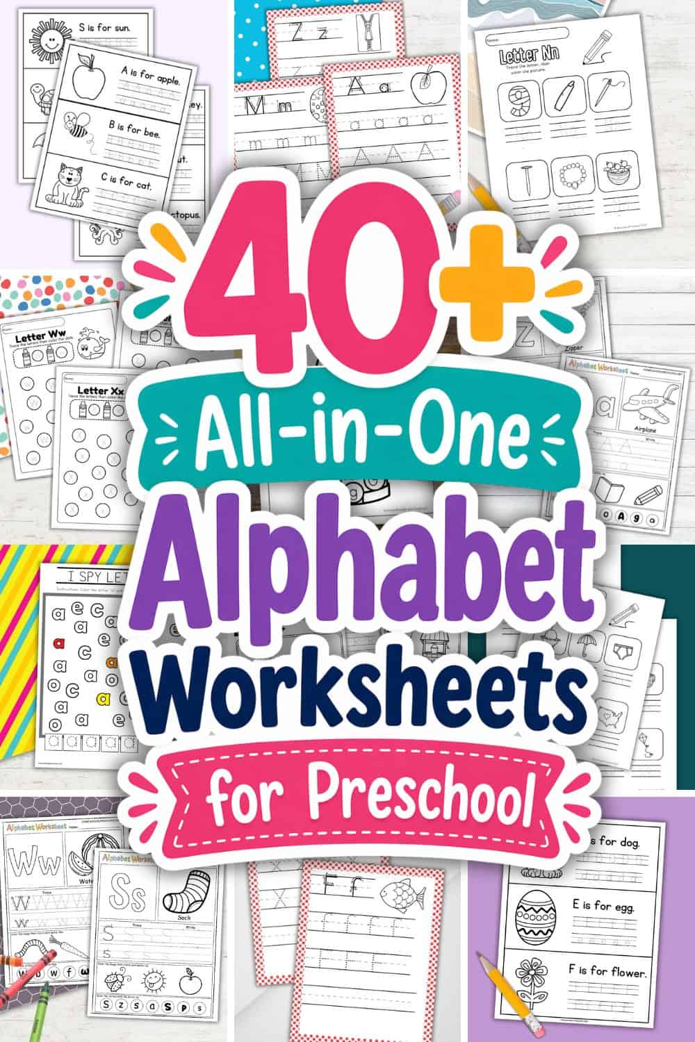 All in One Alphabet Worksheets (A–Z Packs for Preschool)