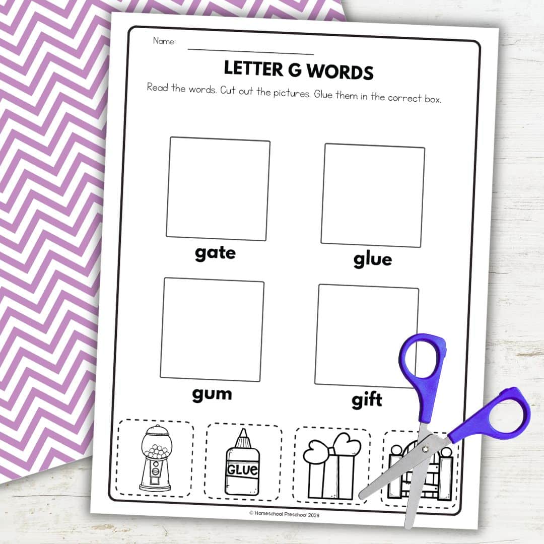 Free Letter G Cut and Paste Worksheets for Preschool