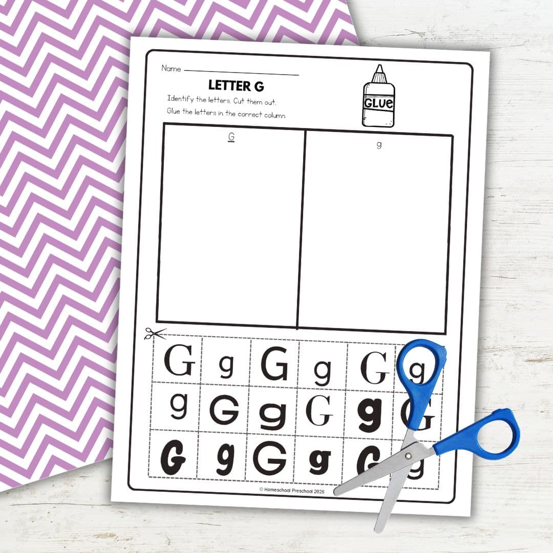 Free Letter G Cut and Paste Worksheets for Preschool