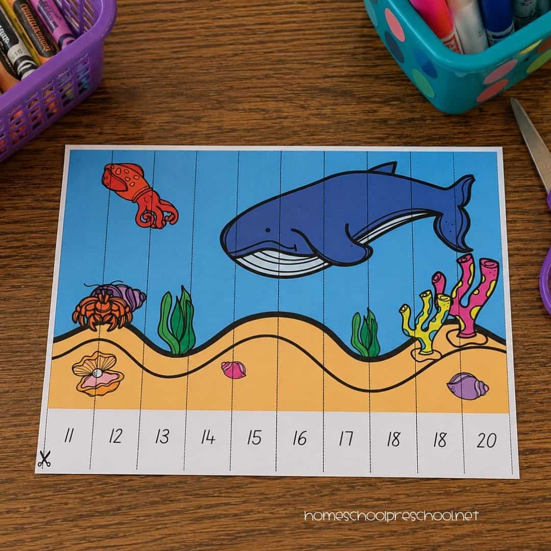Ocean Number Sequencing Puzzles for Preschool Math